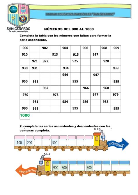 Números del 900 al 1000 worksheet Material didactico para matematicas