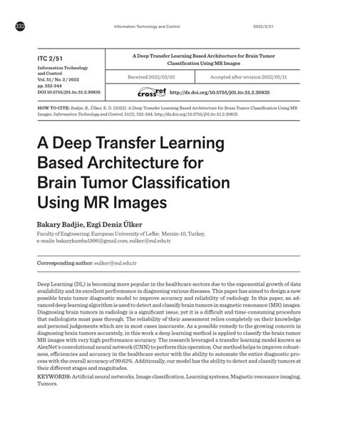 pdf a deep transfer learning based architecture for brain tumor classification using mr images