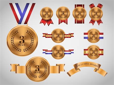 Premium Vector 3rd Bronze Medals On Ribbons Realistic Illustrations Set