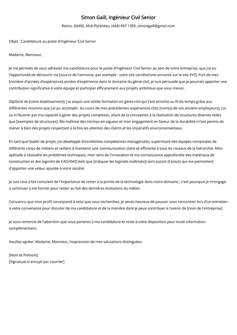 Ingénieur Civil Senior Exemples de lettres de motivation modèle et 20