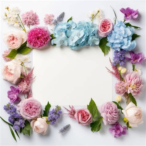 Un Marco Cuadrado Con Flores Y Hojas Sobre Un Fondo Blanco Foto Premium