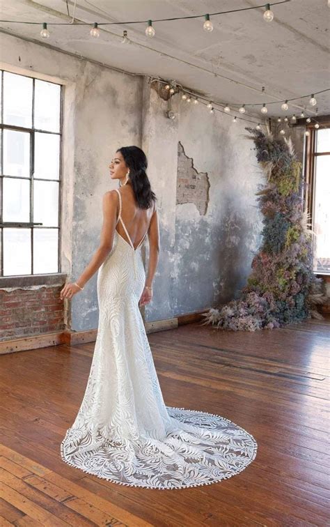 Sleeveless V Neck Lace Fit And Flare Wedding Dress With Open Back