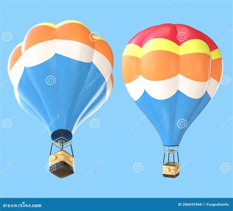 D Rendering Colorful Hot Air Balloon Different Angle View Isolated On