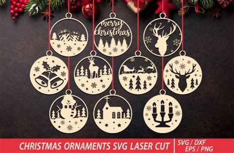 3 Christmas Ornaments Svg Laser Cut Designs Graphics