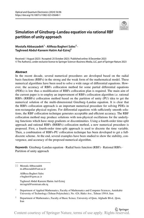 simulation of ginzburg landau equation via rational rbf partition of unity approach request pdf
