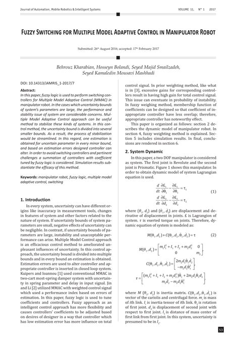 pdf fuzzy switching for multiple model adaptive control in manipulator robot