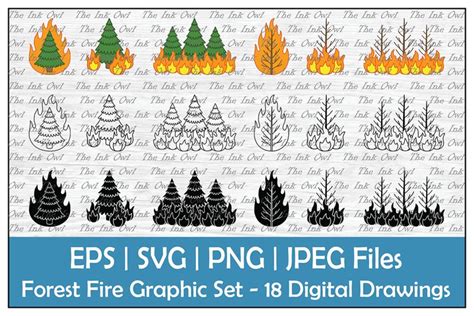 Forest Fire Or Wildfire Outline Silhouette Color Clipart