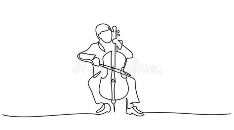 Musician Playing Cello Continuous One Line Drawing Stock Vector