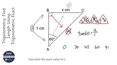 trigonometry find length using trigonometric exact values grade 5 onmaths gcse maths