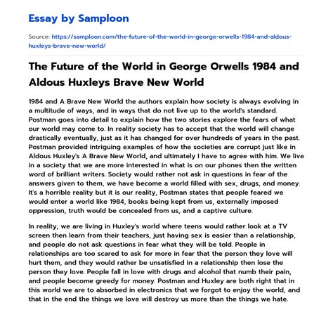 The Future Of The World In George Orwells And Aldous Huxleys