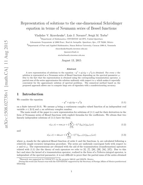 Pdf Representation Of Solutions To The One Dimensional Schr Dinger