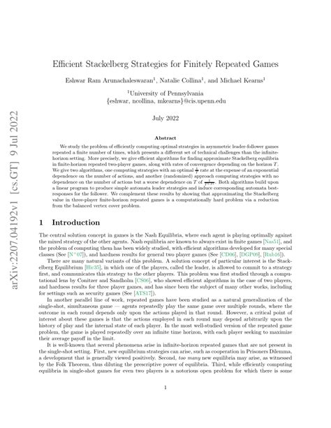 pdf efficient stackelberg strategies for finitely repeated games