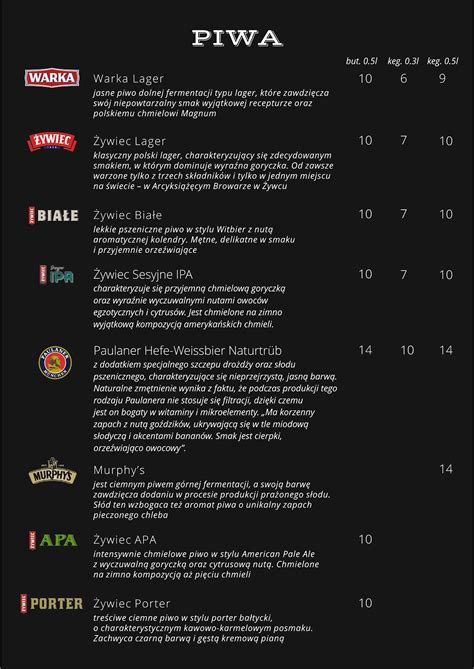 Menu At Warka Piwiarnia Pub Bar Biala Podlaska