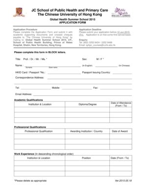 Fillable Online Sphpc Cuhk Edu GHSS 2015 Application Form Doc Sphpc