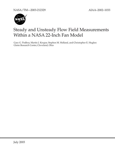 pdf steady and unsteady flow field measurements within a nasa 22 inch fan model