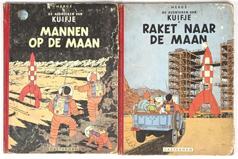 2 Oude Albums Van Kuifje Mannen Op De Maan En Raket Naar De Maan