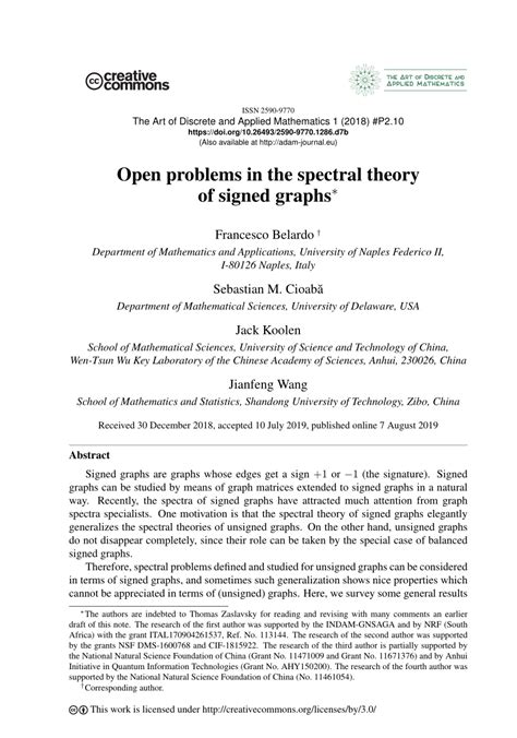 pdf open problems in the spectral theory of signed graphs