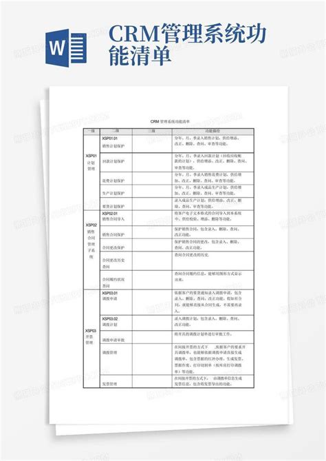 crm管理系统功能清单Word模板下载 编号lwejgjyw 熊猫办公