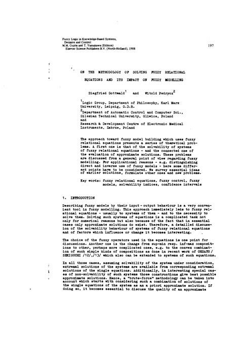 pdf on the methodology of solving fuzzy relational equations and its impact on fuzzy modelling