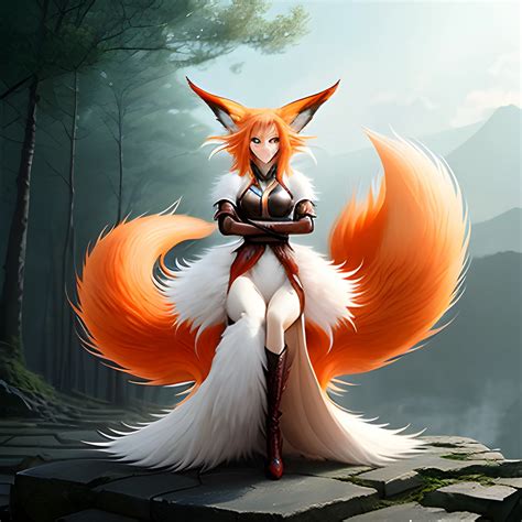 Fluffy Nine Tailed Fox Girl By Wlop And Guweiz Hyper Realistic