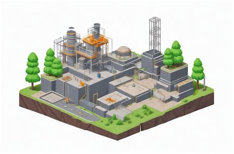Premium Ai Image Isometric Industrial Buildings Composition With View