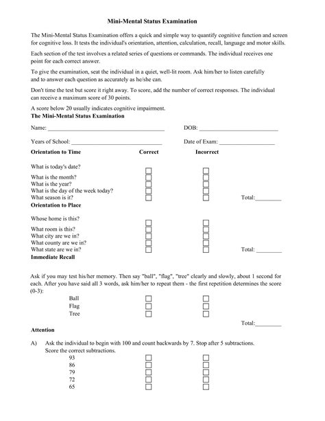 Free Printable Mental Status Exam Templates PDF Word Worksheet