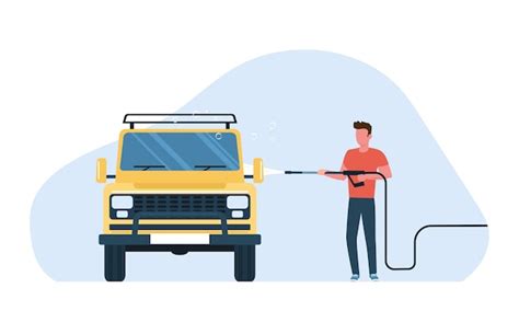 Un Hombre Lava Un Auto En Un Lavado De Autos De Autoservicio