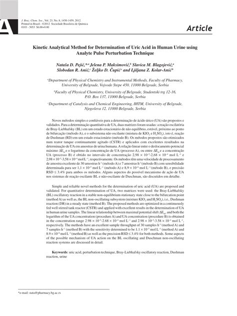 PDF Kinetic Analytical Method For Determination Of Uric Acid In Human