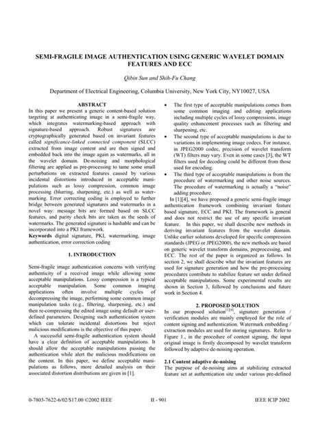 semi fragile image authentication using generic wavelet domain features and ecc