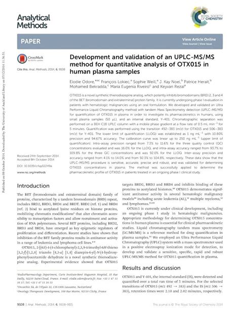 pdf development and validation of an uplc ms ms method for quantitative analysis of otx015 in