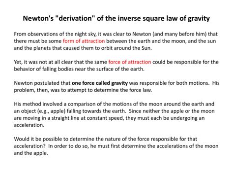 newton`s derivation of the inverse square law of gravity