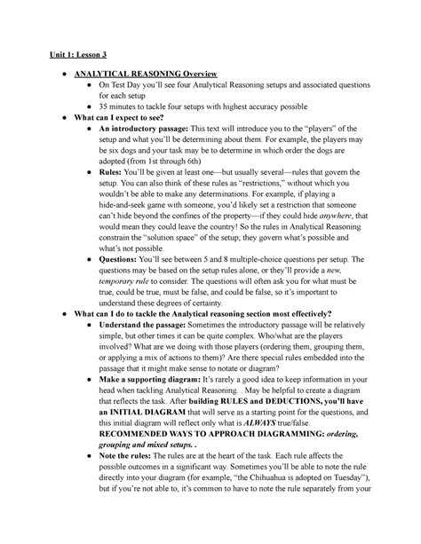 lsat khan academy notes part 2 unit 1 lesson 3 analytical reasoning overview on test day