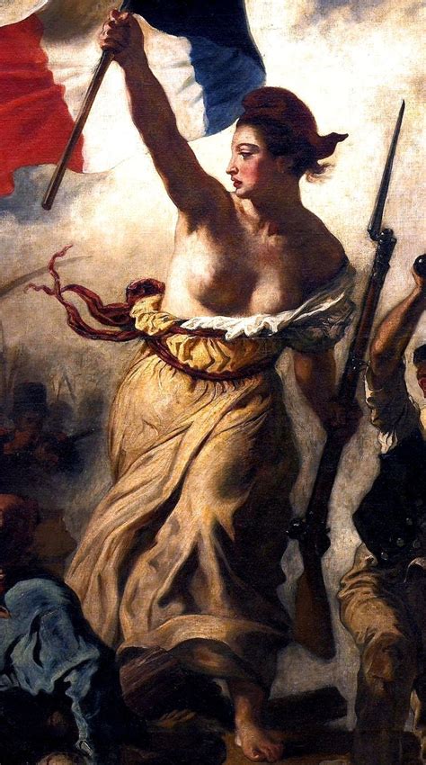 A Painting Of A Woman Holding A Flag In Front Of Other People And One Man