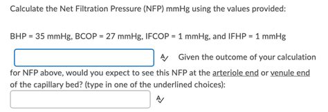 solved calculate the net filtration pressure nfp mmhg