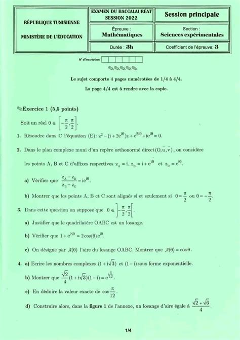 Bac Sc expérimentales Math Correction examen math principale 2022