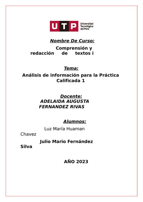 Semana 05 Tarea De Manejo De Fuentes Parafrasis Nombre De Curso
