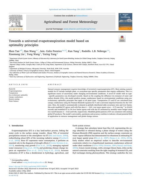 pdf towards a universal evapotranspiration model based on optimality principles