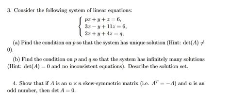 solved 3 consider the following system of linear equations
