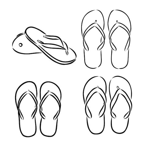 Par De Chanclas Verano Vacaciones Atributo Zapatillas Zapatos Boceto