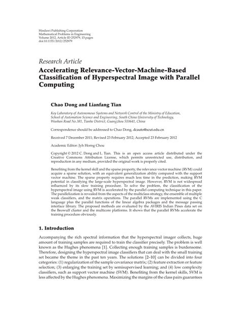 pdf accelerating relevance vector machine based classification of hyperspectral image with