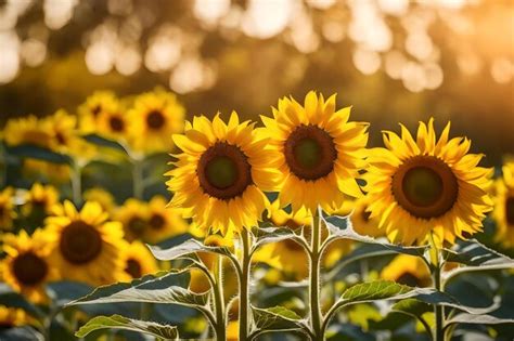 Girasoles En Un Campo De Girasoles Foto Premium