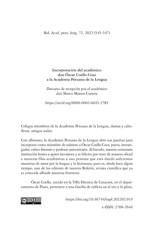 PDF Discurso de recepción por el académico Marco Martos Carrera con
