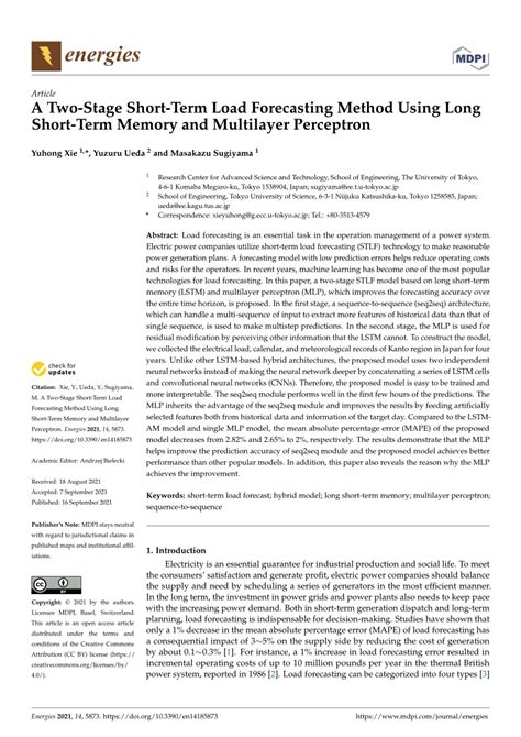 pdf a two stage short term load forecasting method using long short term memory and multilayer