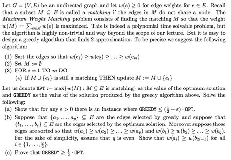 solved let g v e be an undirected graph and let w e