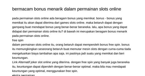 Bermacam Bonus Menarik Di Dalam Permainan Slots Onlineffech Pdf Pdf