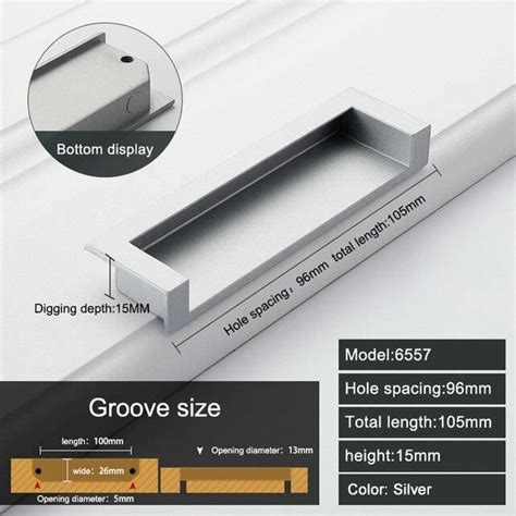 Argent 96 mm poignée de porte encastrée en alliage de Zinc Tatami