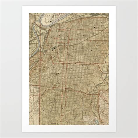 Vintage Map Of Kansas City Missouri 1935 Art Print By BravuraMedia