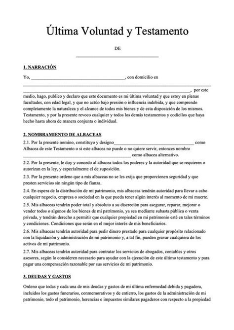 Última Voluntad y Formulario de Testamento Plantilla Gratuita de