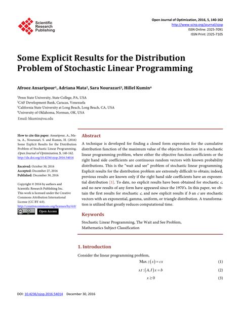 pdf some explicit results for the distribution problem of stochastic linear programming
