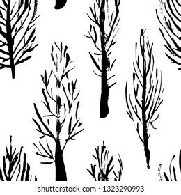 Seamless Pattern Naked Trees Hand Drawn Stock Vector Royalty Free